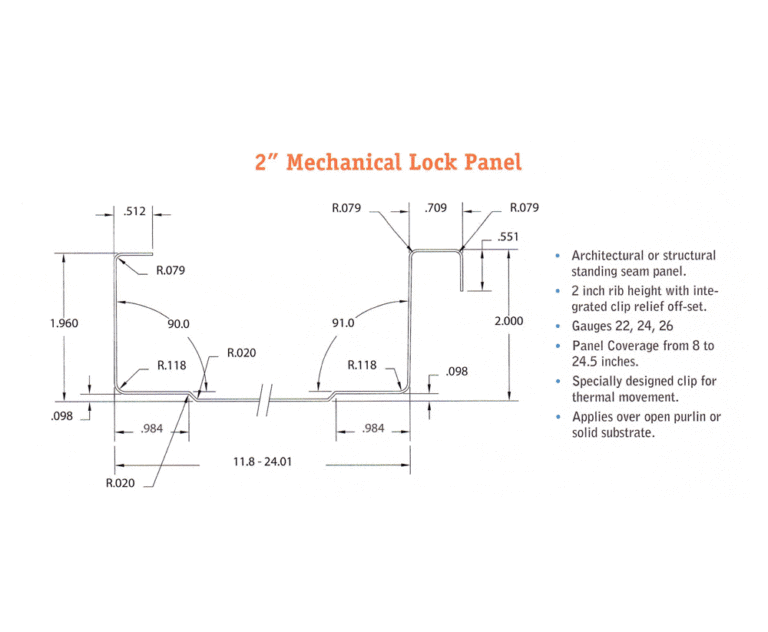 2" Mechanical Lock Panel Profile - Architechtural Construction Service